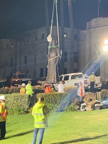 SERRA STATUE REMOVED | Controversial statue moved to temporary storage ...