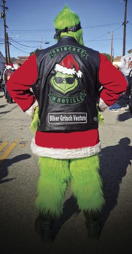 Going Green: Biker Grinch Ventura hits the beach to spread holiday ...