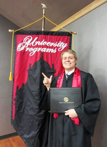 Waco Red Raider carries banner at Texas Tech commencement