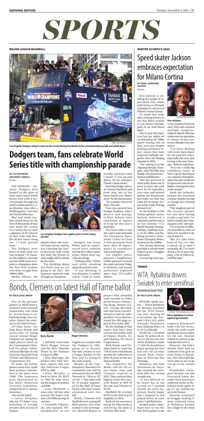 Page B01 | National Edition | wahpetondailynews.com