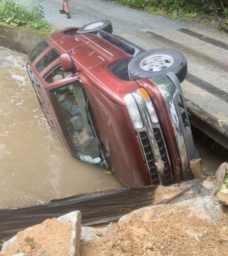 No injuries after car goes off bridge, lands on its side in the water ...