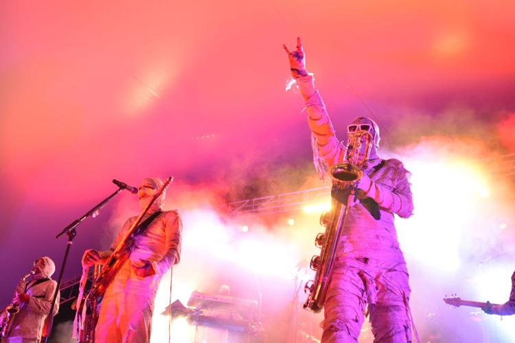 Funk-rock band Here Come The Mummies playing on Beech Mountain on March ...