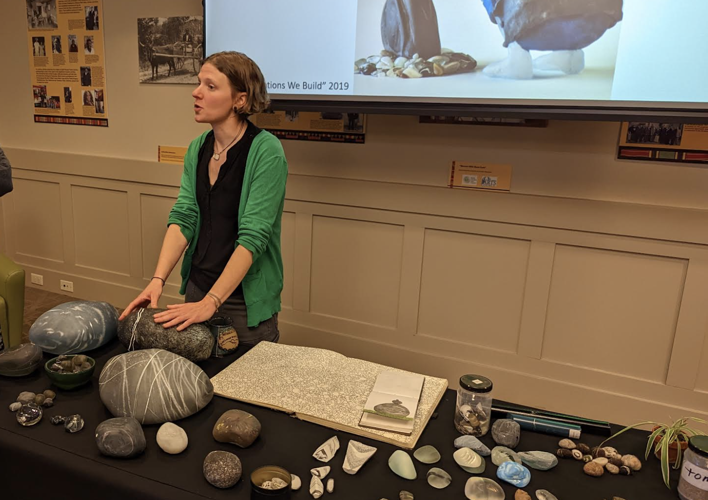 Sarah Vaughn speaks about her art during Blowing Rock Art and History ...