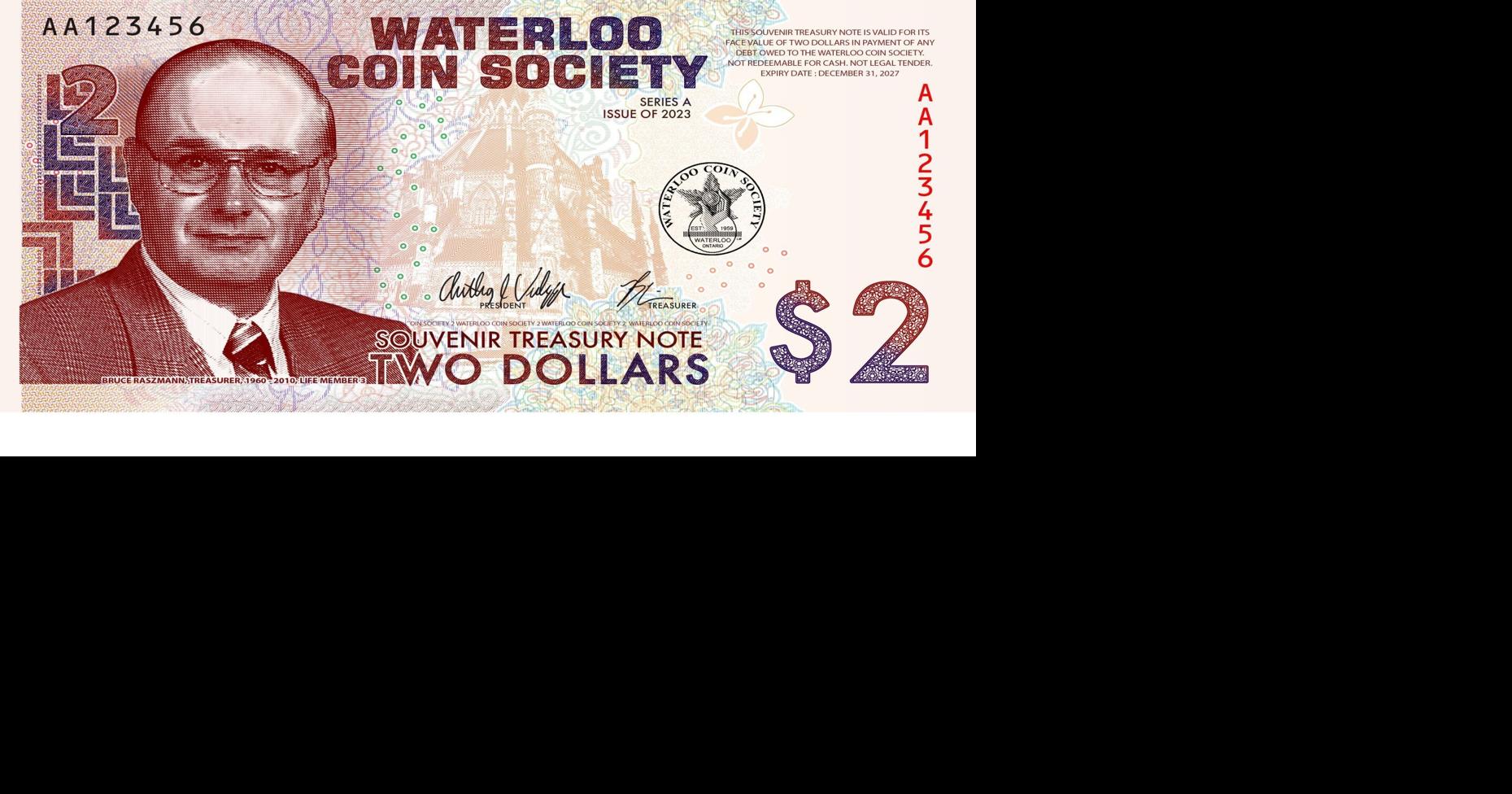 Waterloo Coin Society souvenir treasury notes bridges history