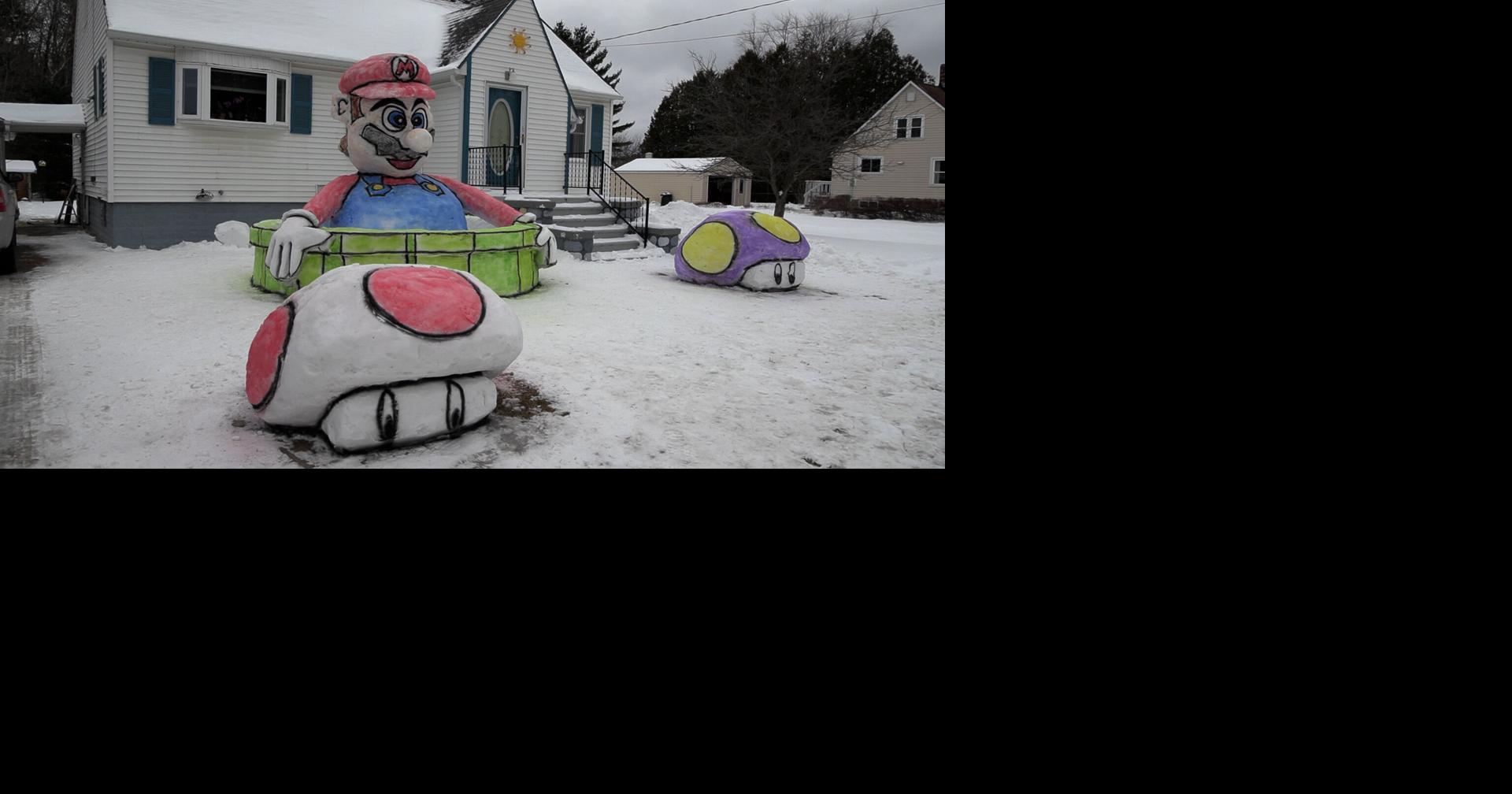 Man Creates Super Mario Snow Sculptures in Alpena | Local News | wbkb11.com