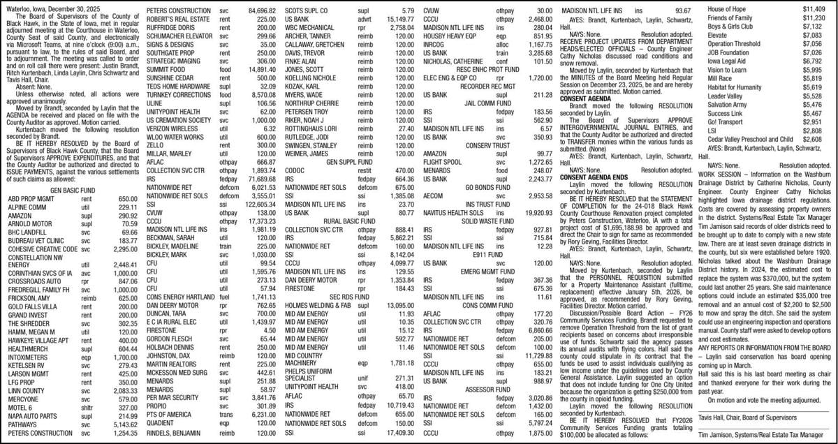 Black Hawk County Supervisors - Legals - Ad from 2026-01-10