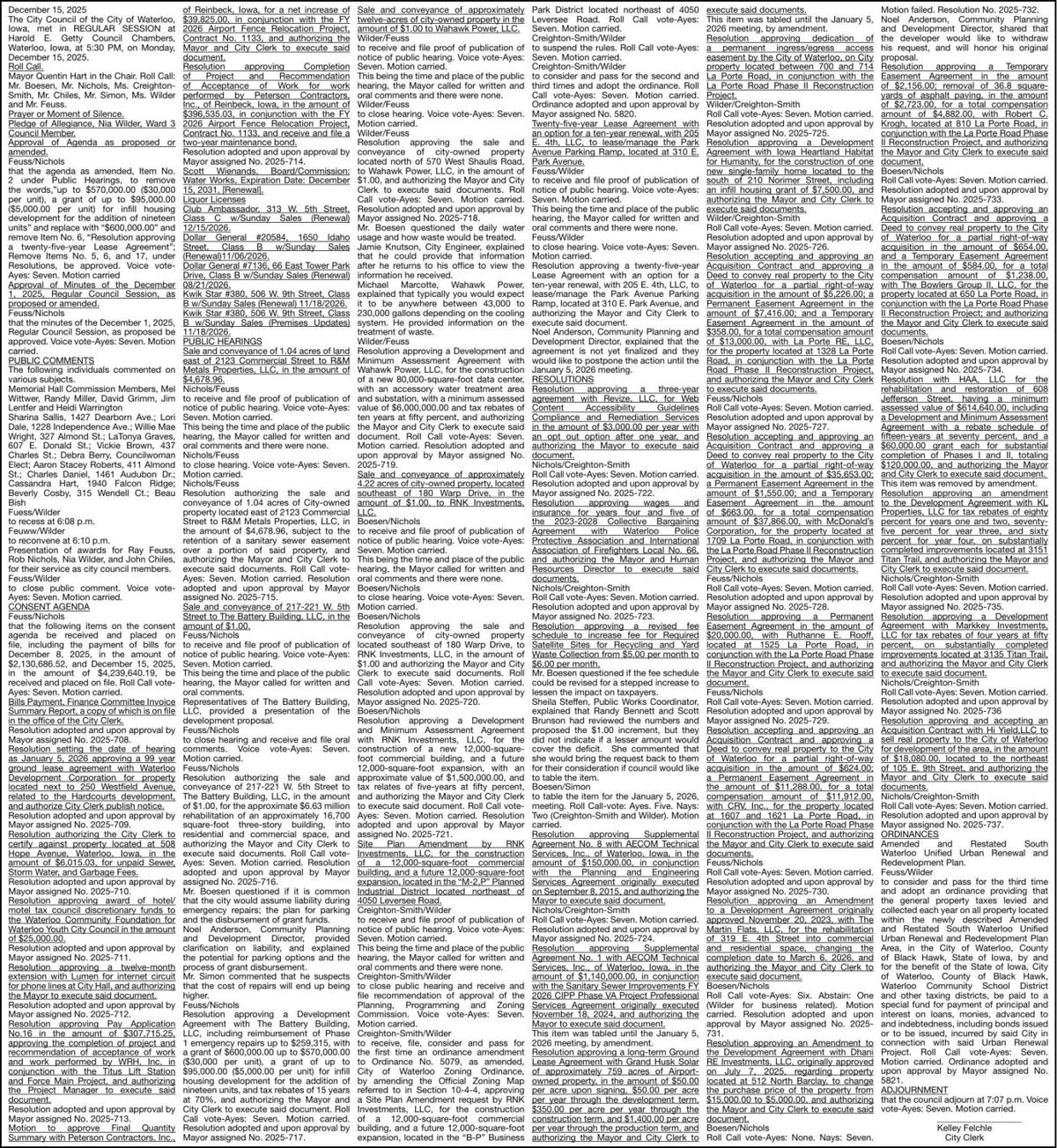 Waterloo, City of - Legals - Ad from 2025-12-30