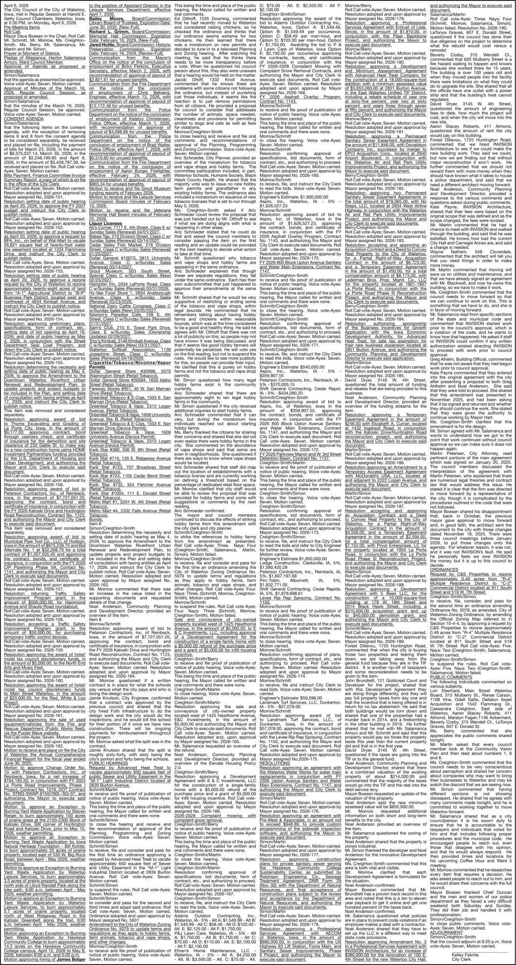 Waterloo, City of - Legals - Ad from 2026-04-25