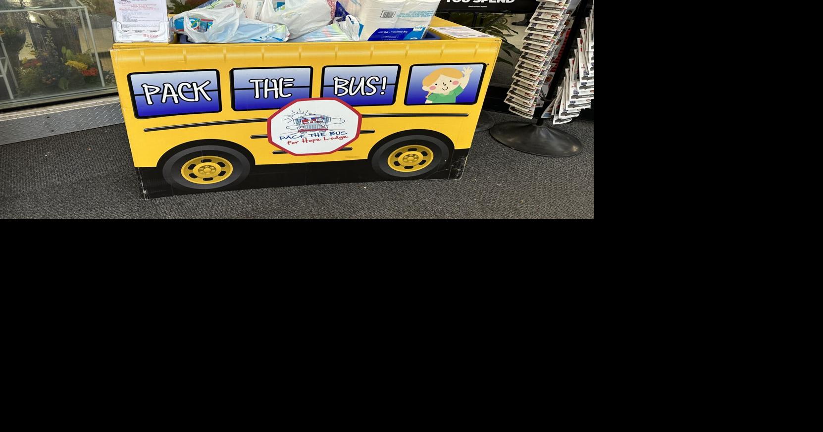 Pack the Bus campaign collecting items for Hope Lodge