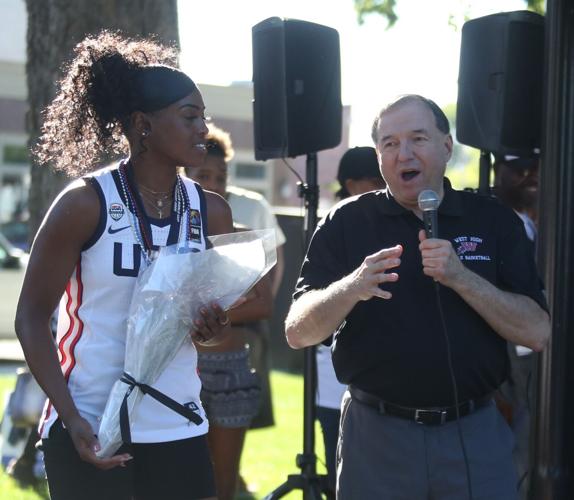 Waterloo celebrates Waterloo West's Sahara Williams with a parade