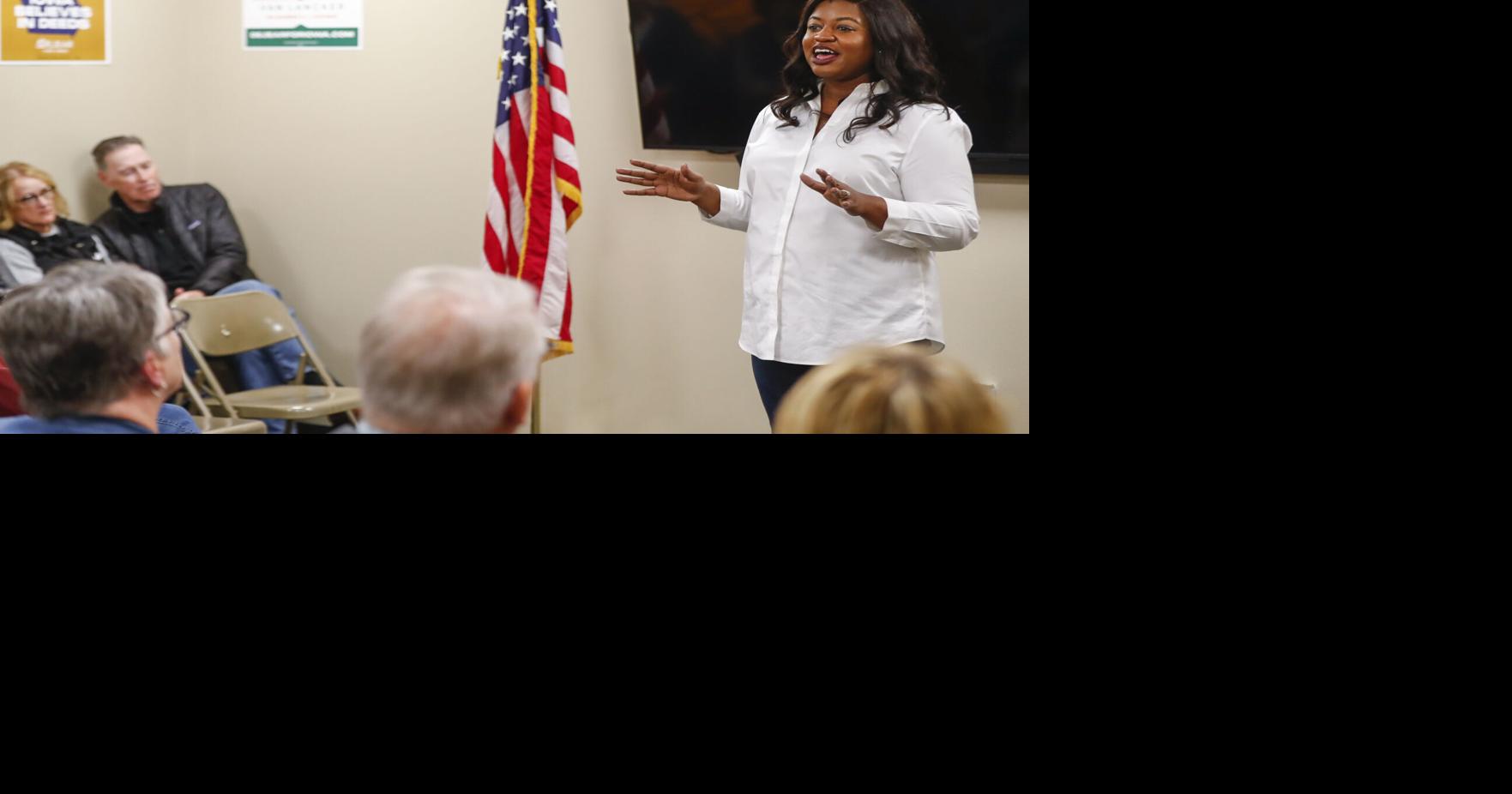 DeJear, Mathis speak to Waverly Democrats during Tuesday rally