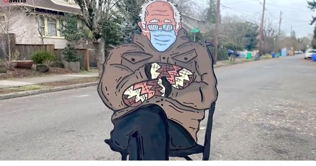 Portland artist creates a life-sized cutout of the Bernie Sanders meme