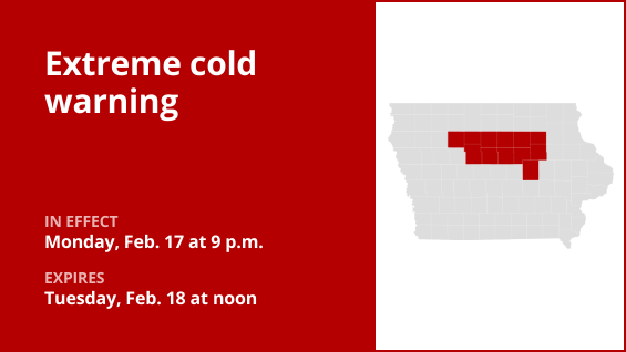 Update: Iowa under an extreme cold warning Tuesday midday