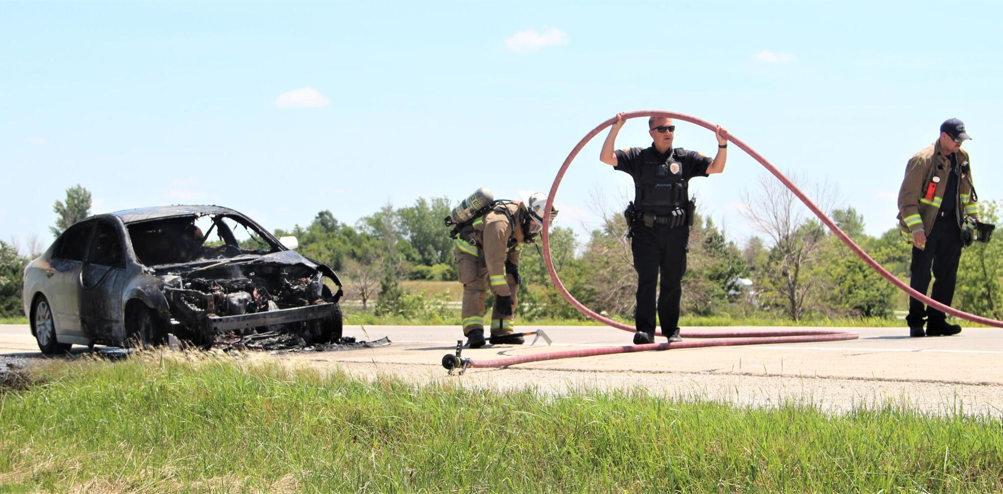 Crews respond to car fire by Cedar Falls highway