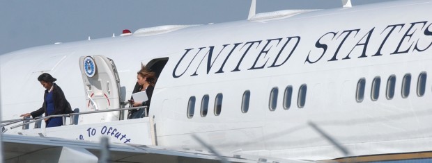 First crowds line up at airport for glimpse of first lady