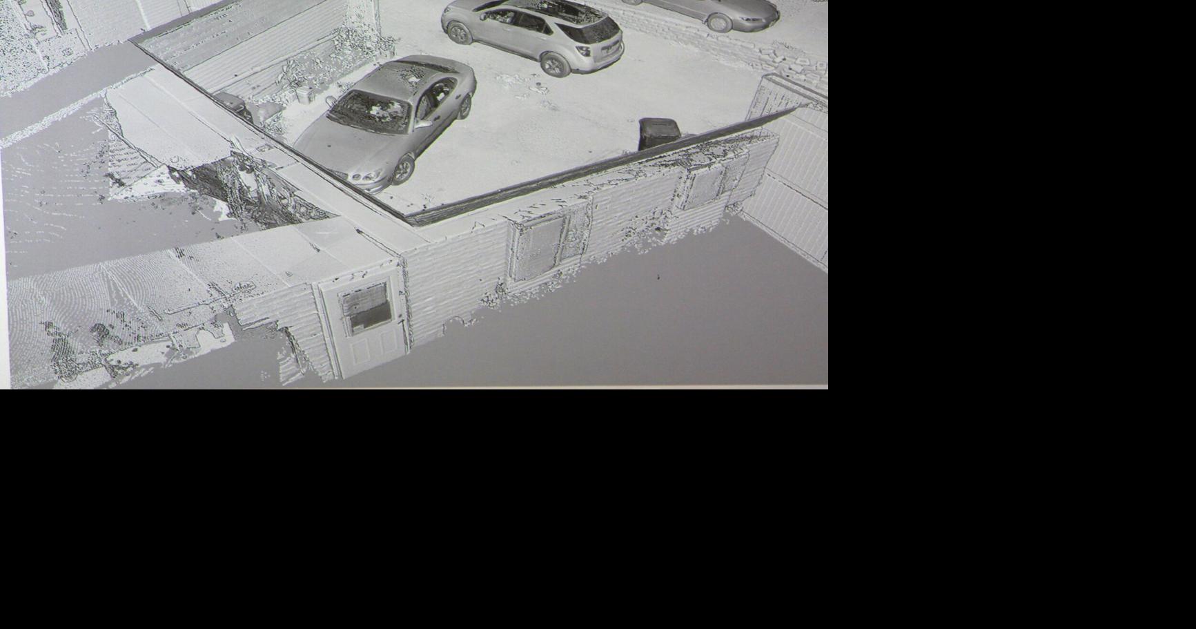 3-D model, chalkboard used to illustrate shooting scene