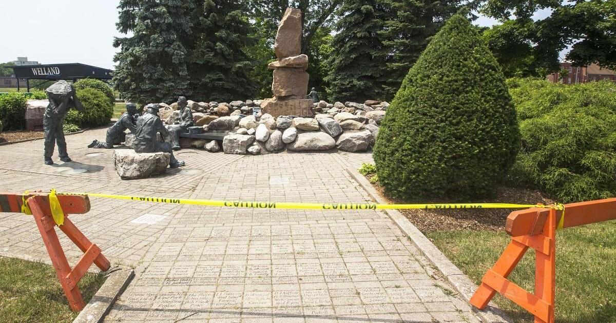 Fountain at canal memorial monument in Welland’s Merritt Park vandalized