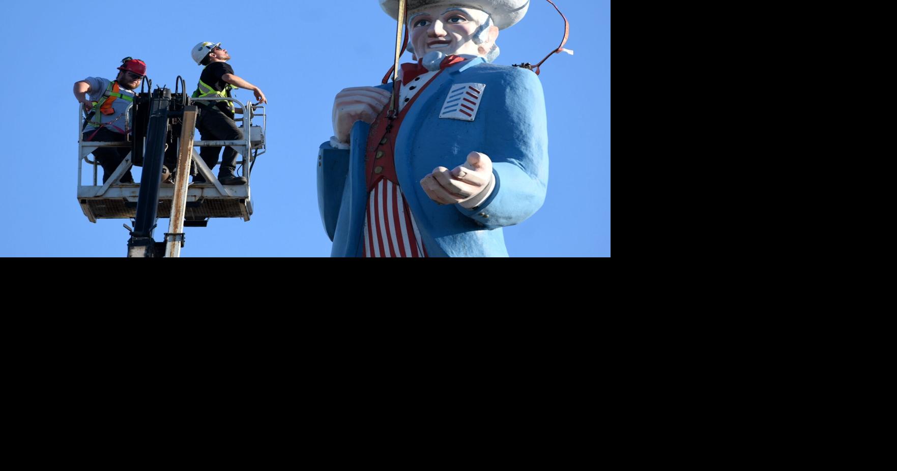 Iconic Uncle Sam statue comes down for new paint job