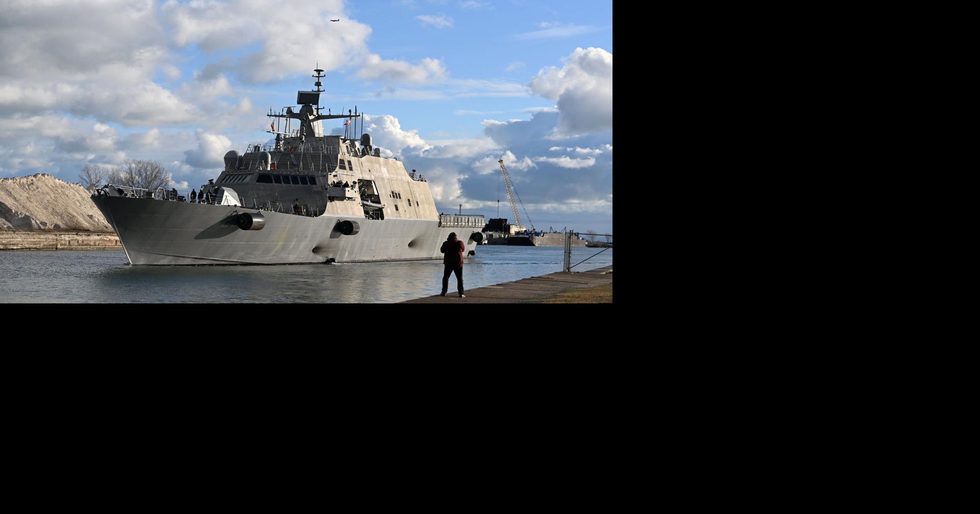 U.S. warship heads down Welland Canal at Port Colborne
