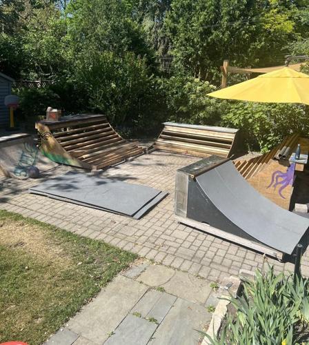 Skateboarding ‘Aunty’ enjoys her backyard ramp