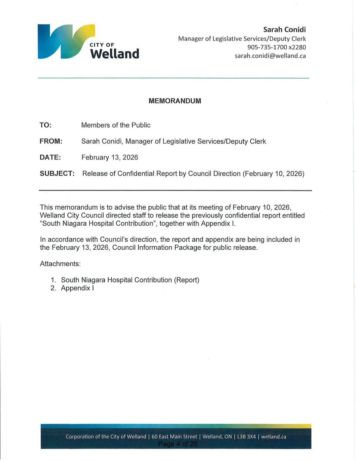 Legal opinion on Welland’s hospital pledge made public