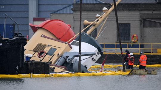 Tugboat Theodore Too partially sinks in Niagara drydock