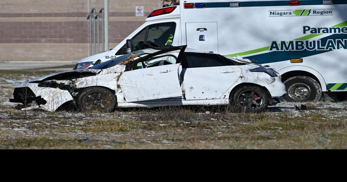 Photos: Crash beside Port Colborne fire hall sends one person to hospital