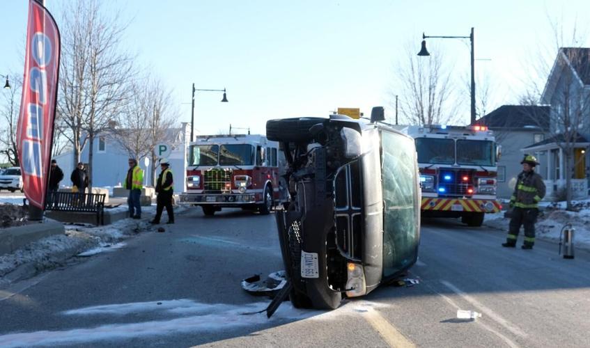Photos: Van flips on side in morning crash in Port Colborne