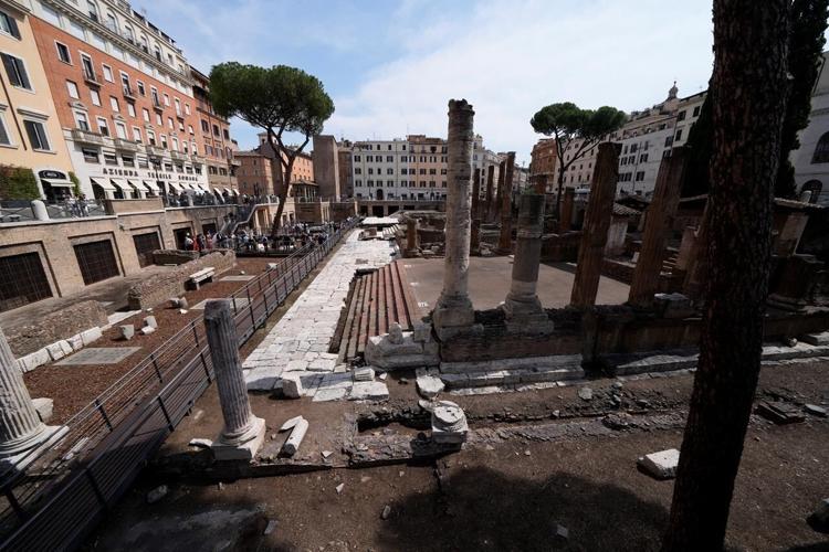 Ancient Roman temple complex, with ruins of building where Caesar was ...