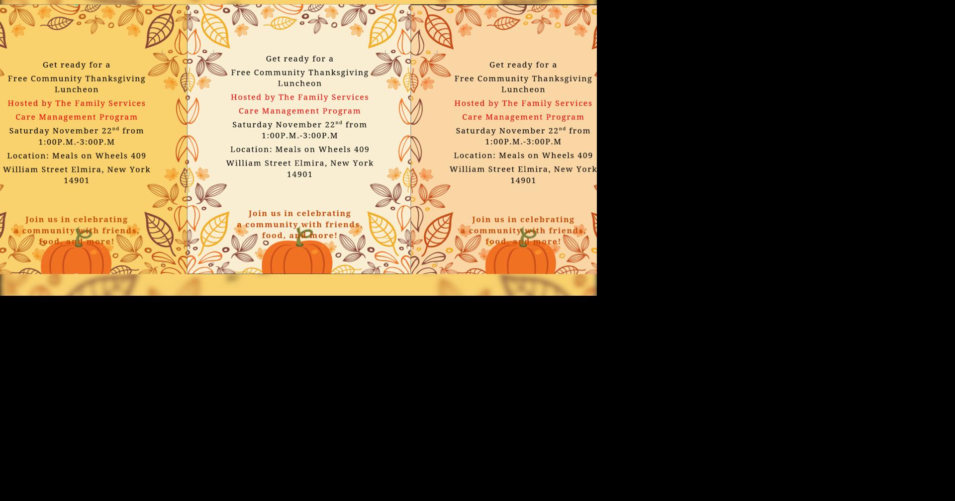 Free Community Thanksgiving Luncheon Happening in Elmira on November 22 ...