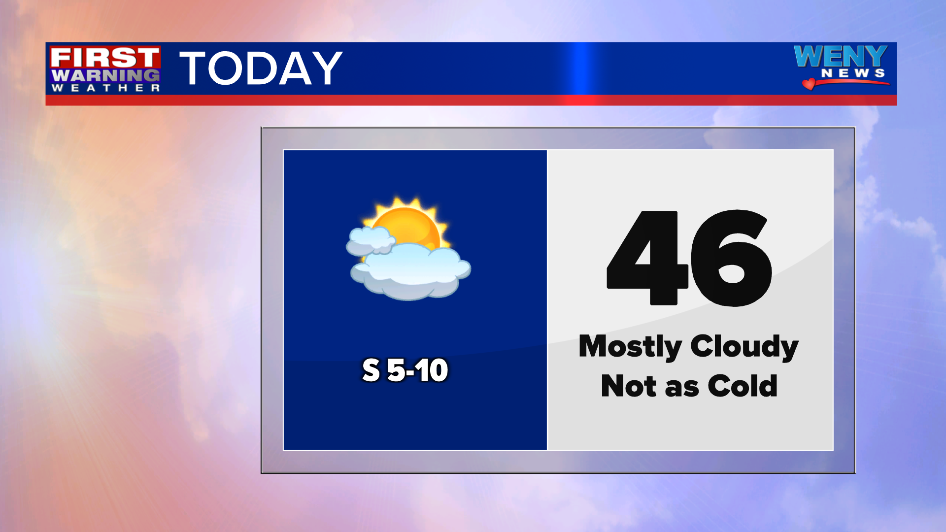 Not as cold and mostly cloudy | News | weny.com