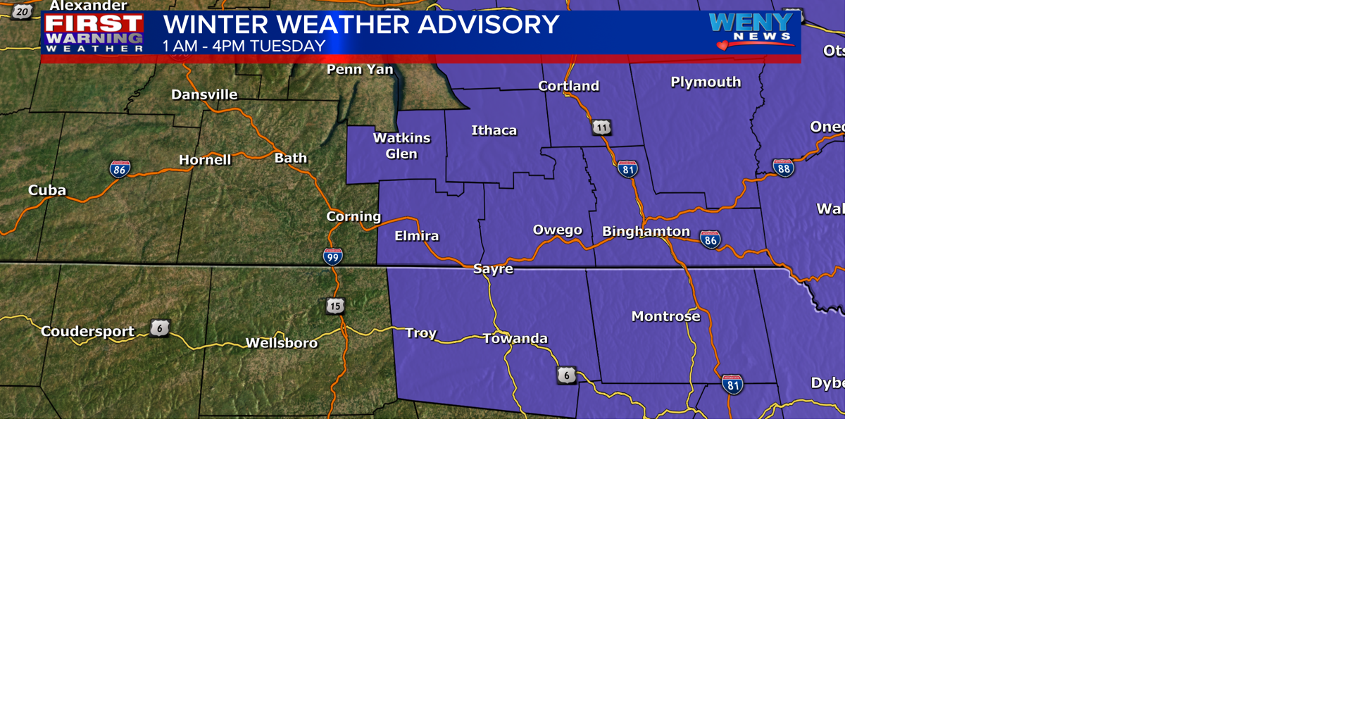 Winter Weather Advisory Tuesday | Weather | weny.com