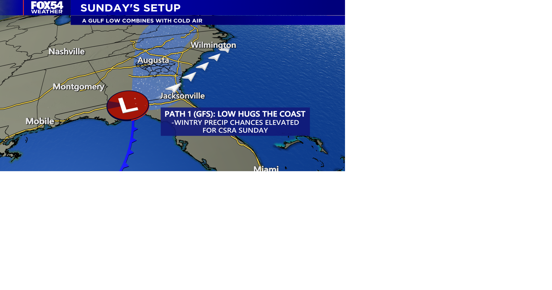 Path #1: Gulf low hugs the coast | | wfxg.com