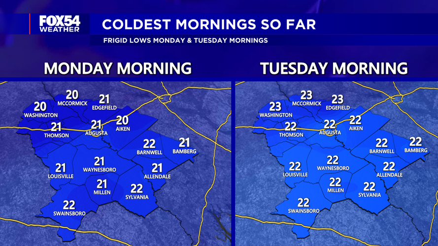 Weather Aware: Frigid cold Monday & Tuesday mornings | | wfxg.com