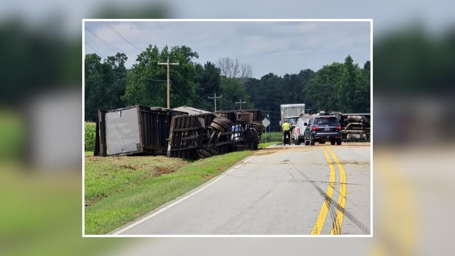 Overturned tractor trailer in Burke County leaves road impassable ...