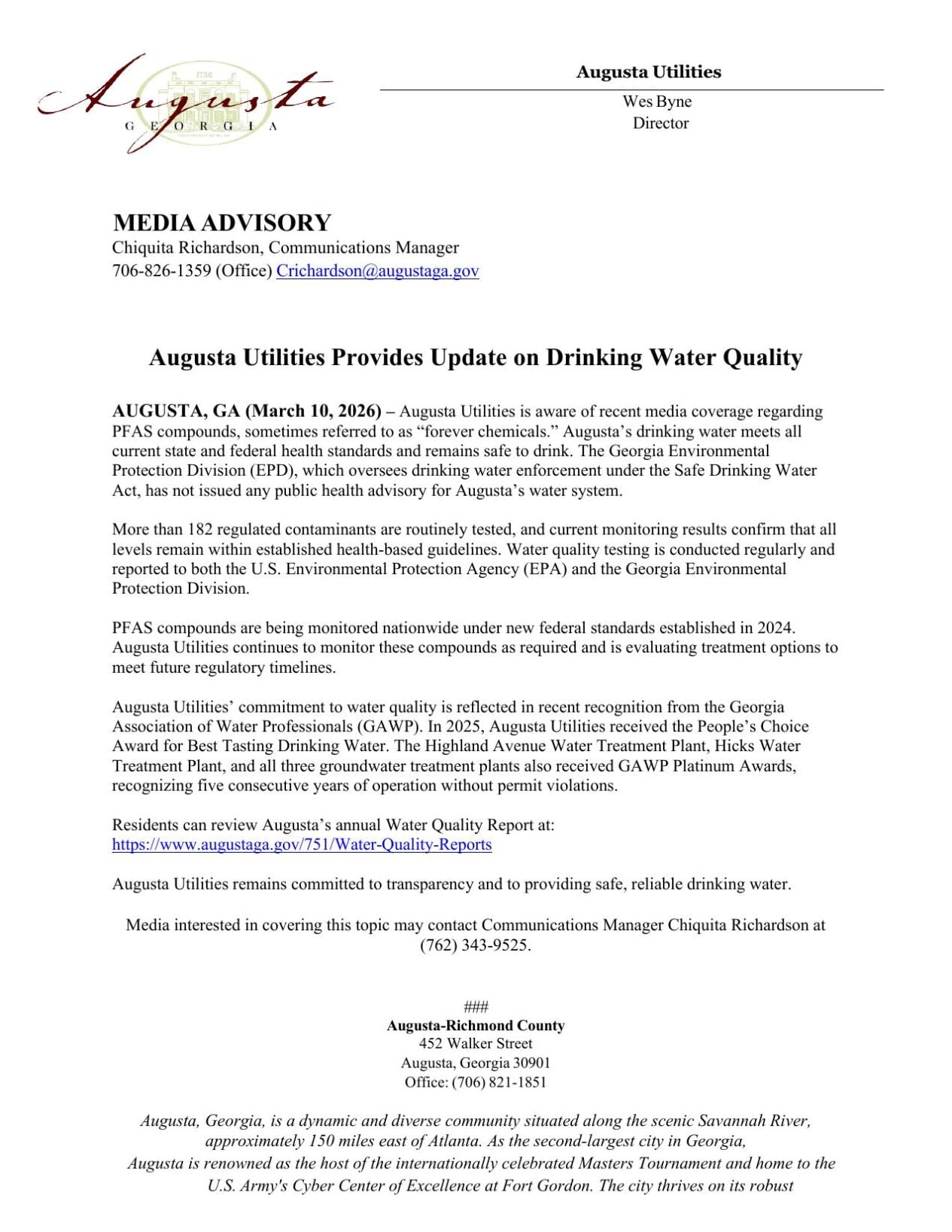 Augusta water may be contaminated with "forever chemicals," new study ...