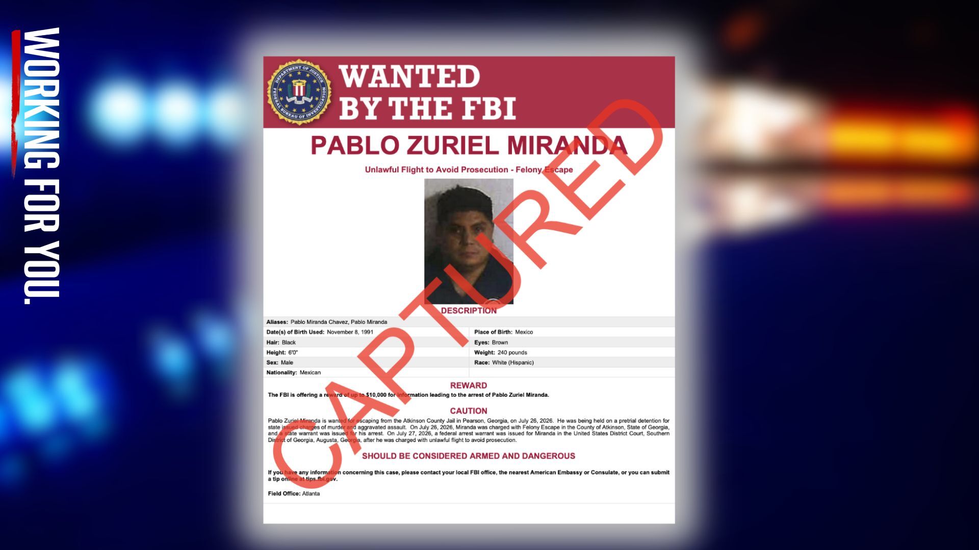 FBI Atlanta search ends after escaped inmate captured | News | wfxg.com