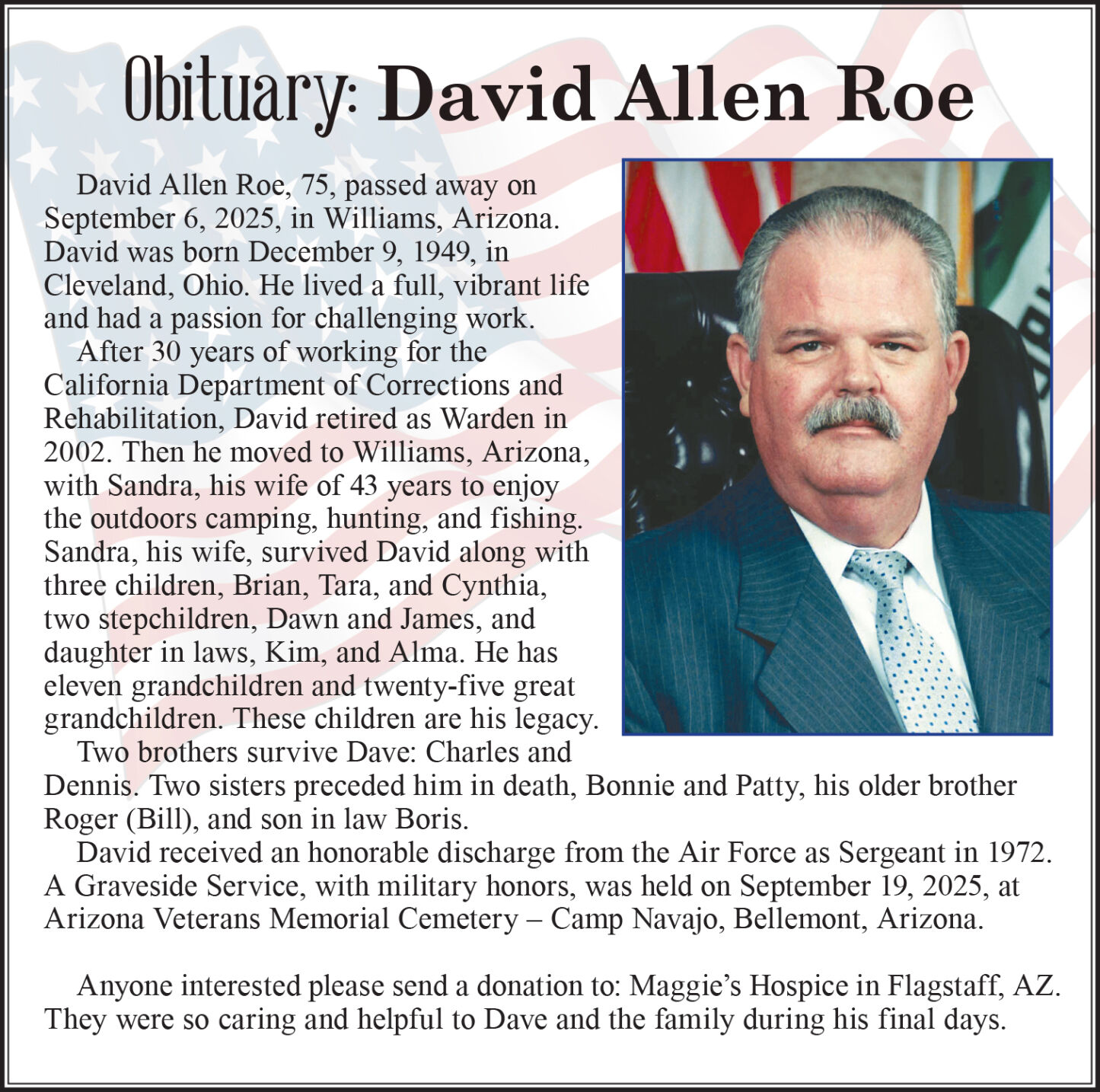 Obituary: David Allen Roe | Obituaries | williamsnews.com