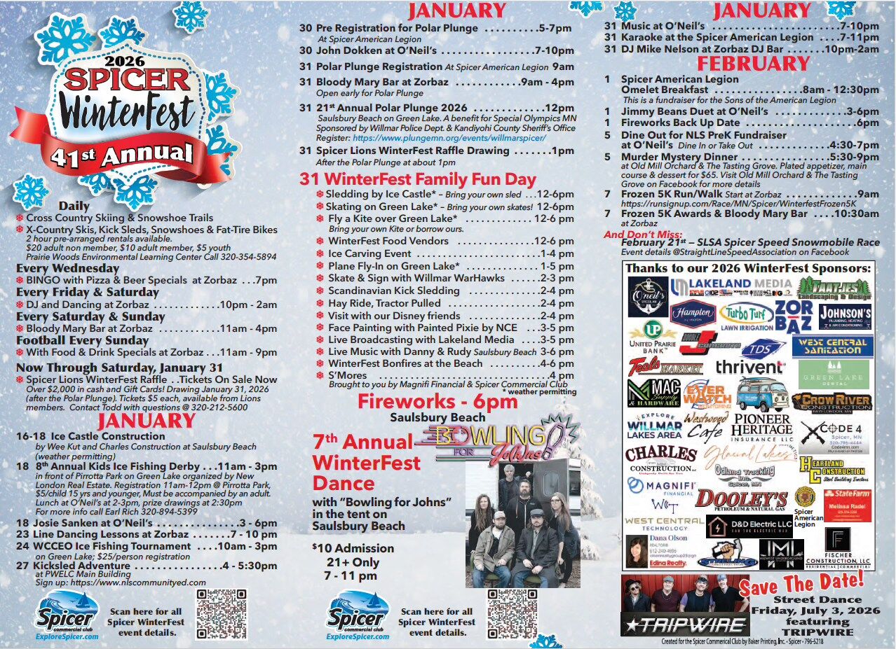 Winterfest continues in Spicer...ice fishing contest postponed because ...