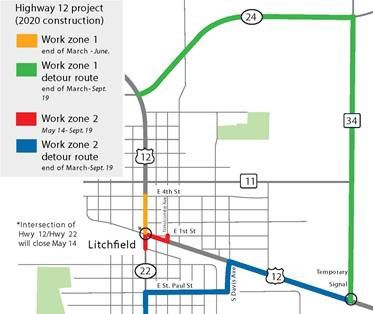 Intersection of Highways 12 and 22 in Litchfield to close Thursday ...