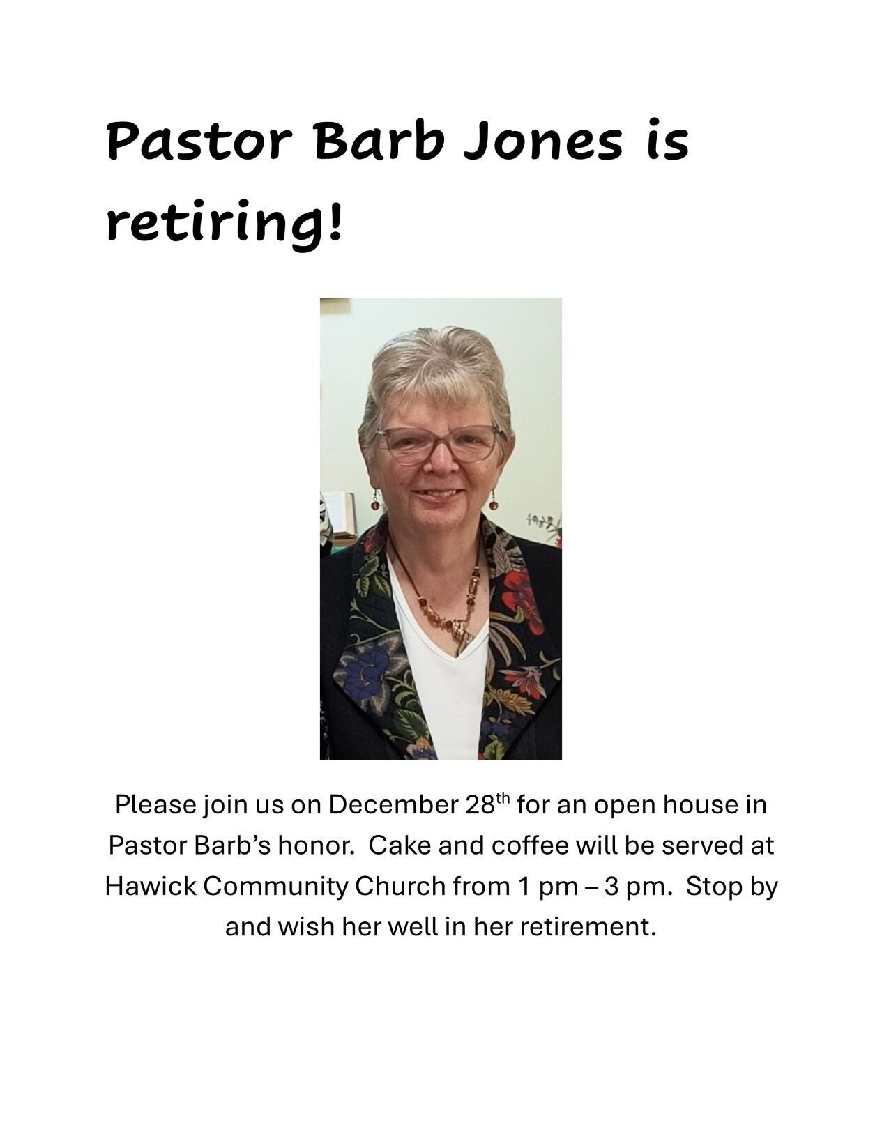 Pastor Barb Jones Retirement Open House (postponed til January 4 ...