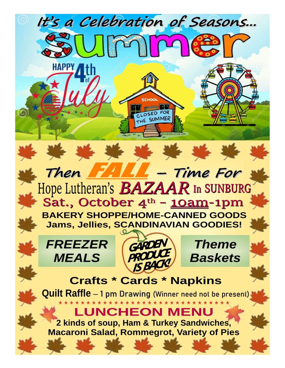 Hope Lutheran's Annual Fall Bazaar "It's a Celebration of Seasons" | Calendar | willmarradio.com