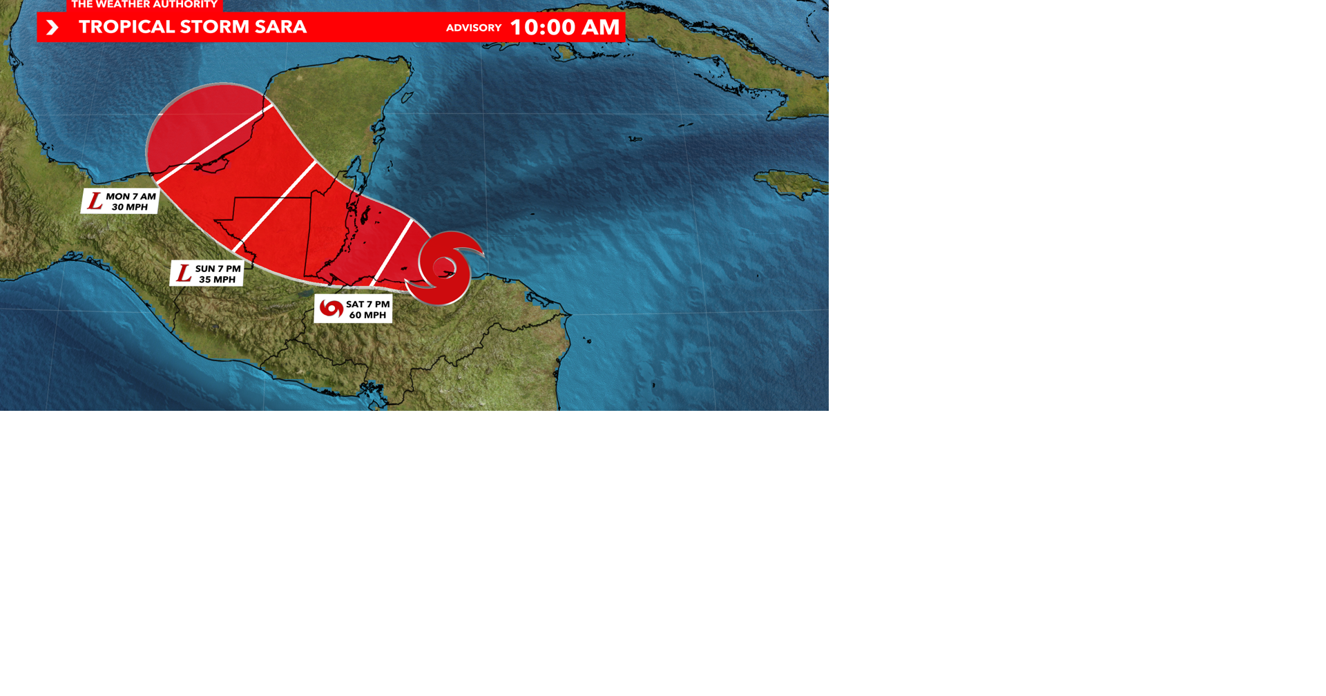 Tracking Tropical Storm Sara; likely to dissipate over Central America ...