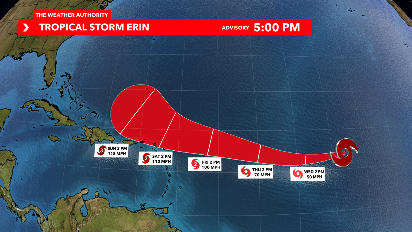 Tracking the latest on Tropical Storm Erin | Weather Authority ...
