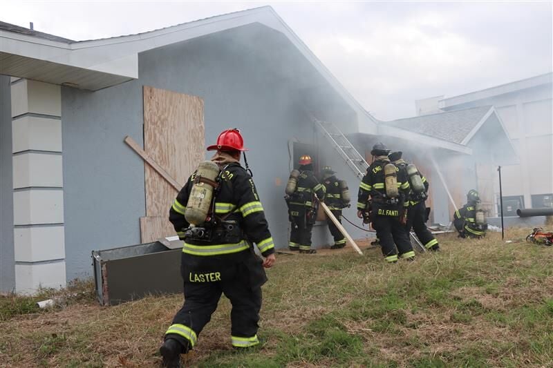 Firefighters tackle real-life training scenarios in storm-damaged ...