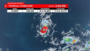 Tracking the latest on Tropical Storm Erin | Weather Authority ...
