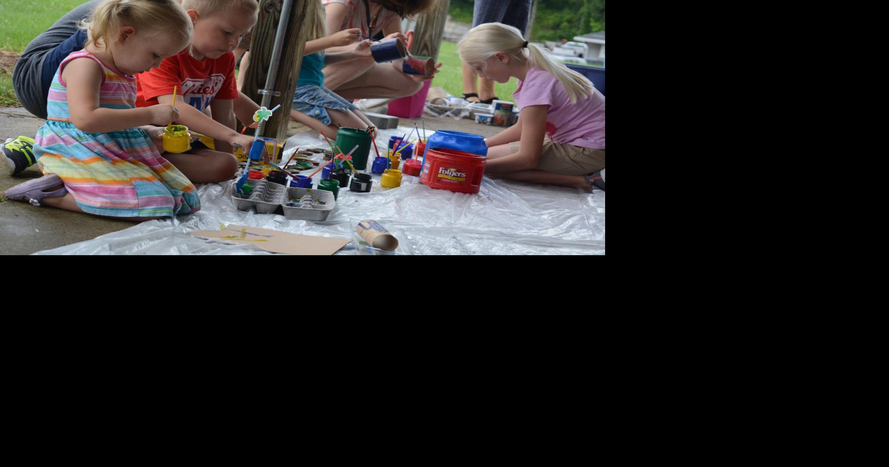 Children create art from recycled materials