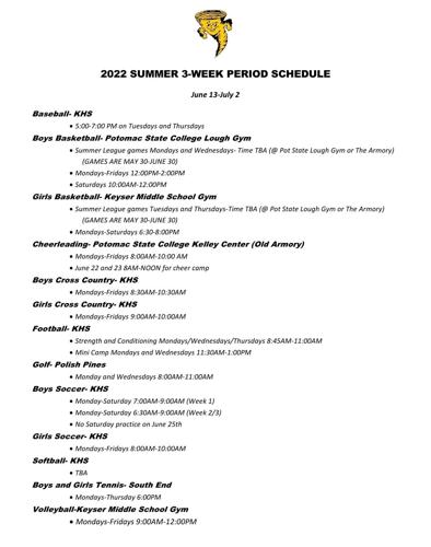 KHS announces summer schedule for incoming 9th through 12 graders ...