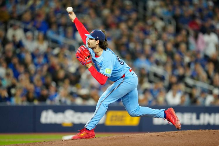 Blue Jays' Dylan Cease and Vladimir Guerrero Jr. leave the game against ...