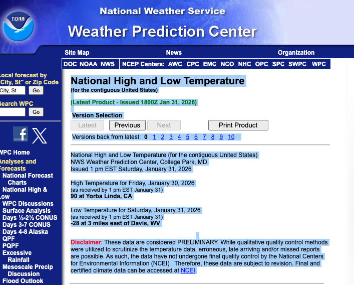 Davis, West Virginia, records lowest temperature in contiguous United ...